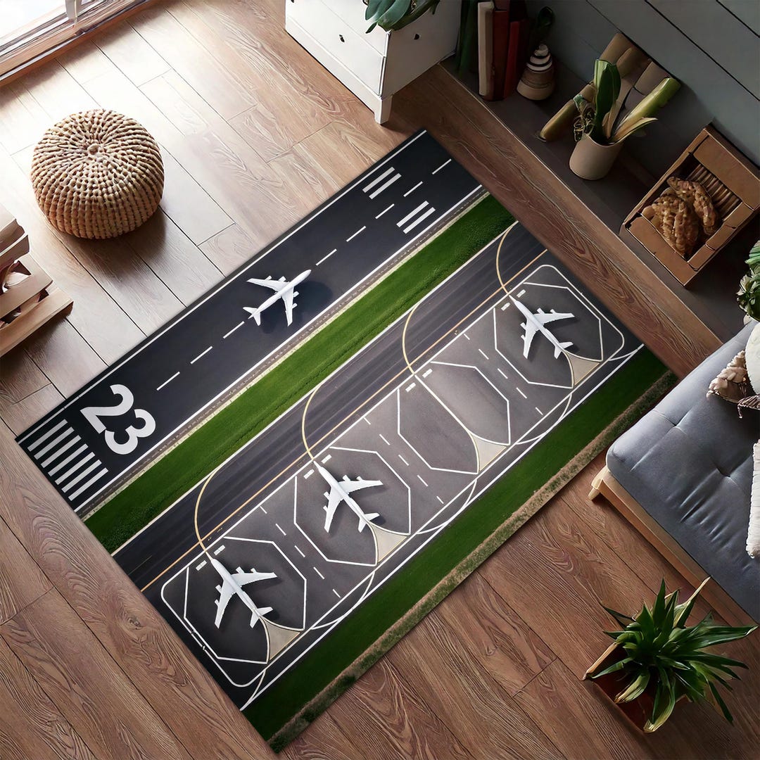 Airport Runway Kids Rug, Airplane Play Mat Carpet, Aviation Themed Room ...