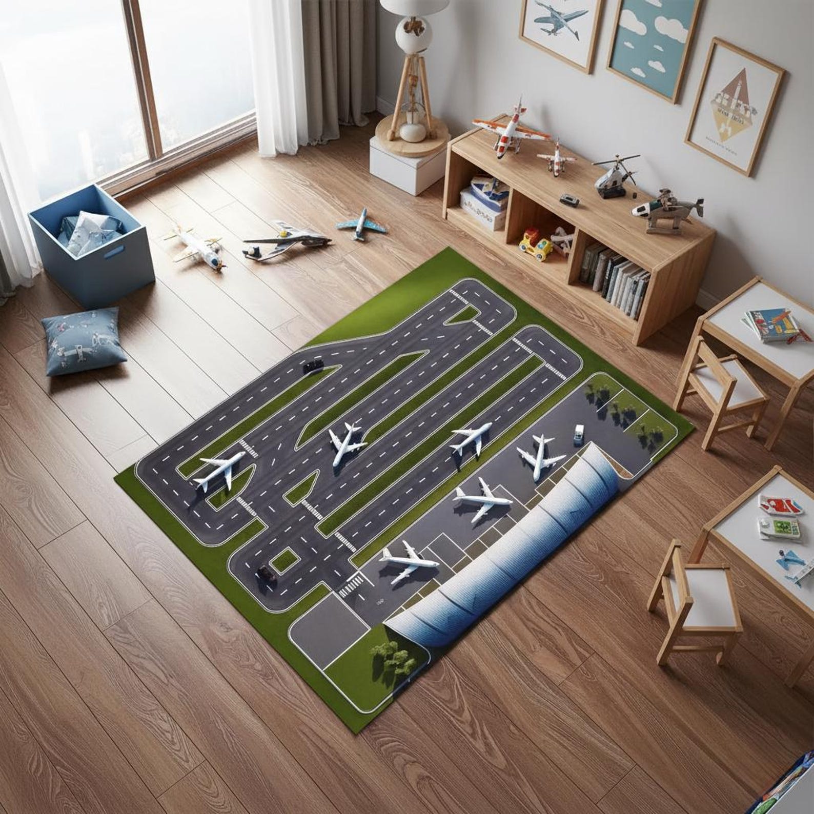 Airplane Airport Terminal Rug, Realistic Runway Play Mat, Aviation ...