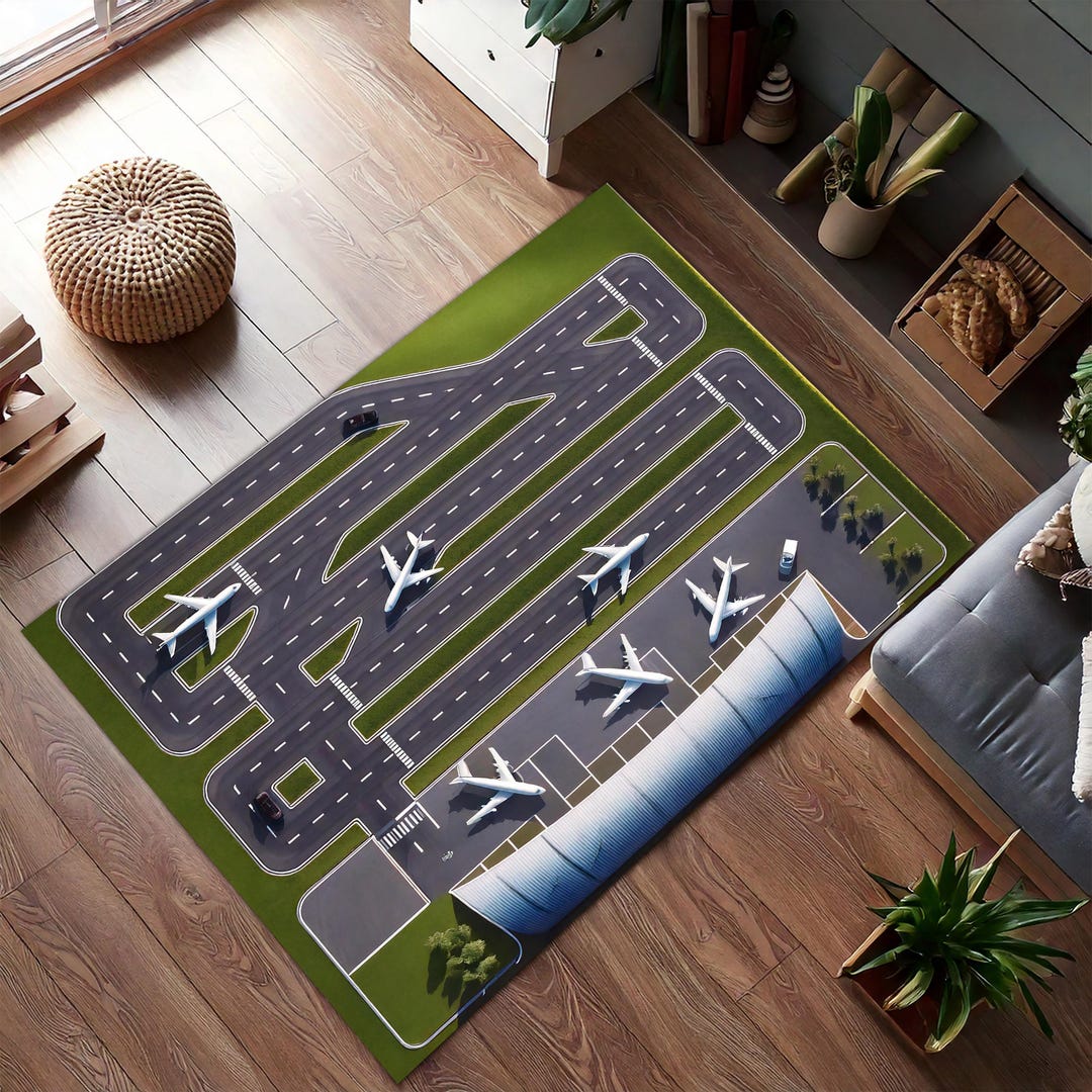 Airplane Airport Terminal Rug, Realistic Runway Play Mat, Aviation ...