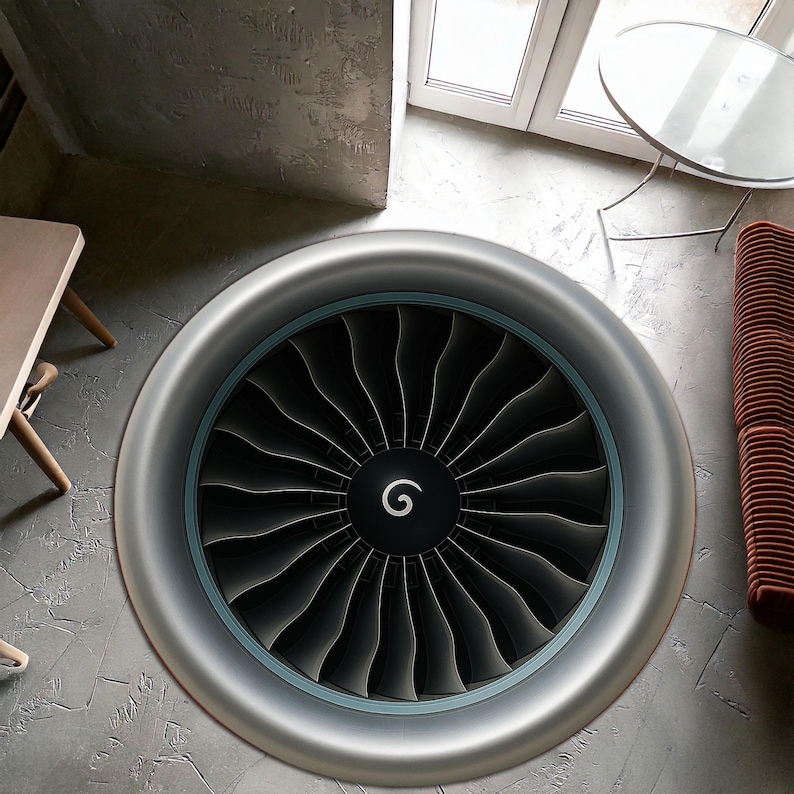 Jet Engine Turbine Round Rug, Aviation Gift, Airplane Decor, Pilot Room ...