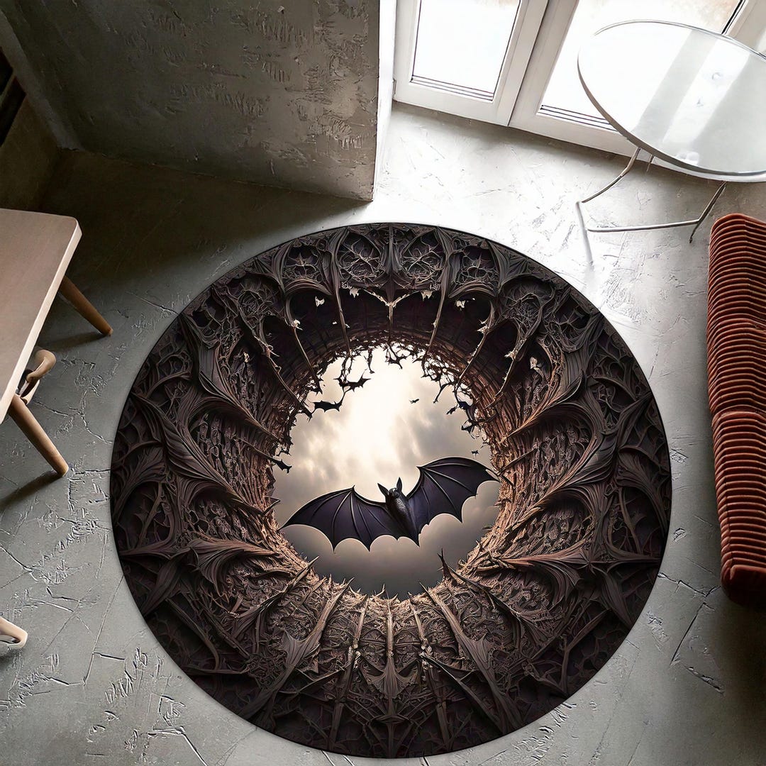 Gothic Bat Round Rug, Dark Fantasy Area Carpet, Haunted Castle Decor ...