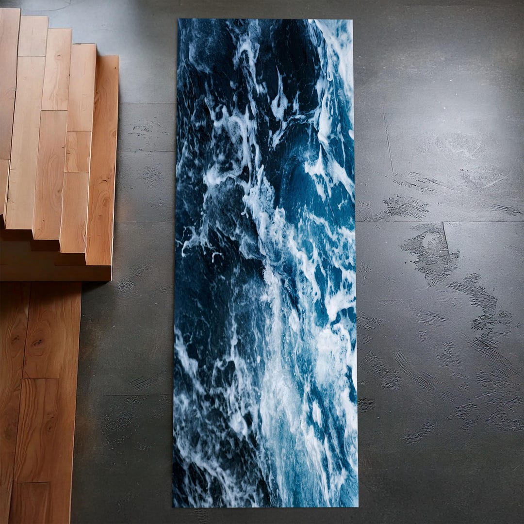 Ocean Wave Runner Rug, Realistic Blue Sea Hallway Carpet, Coastal ...