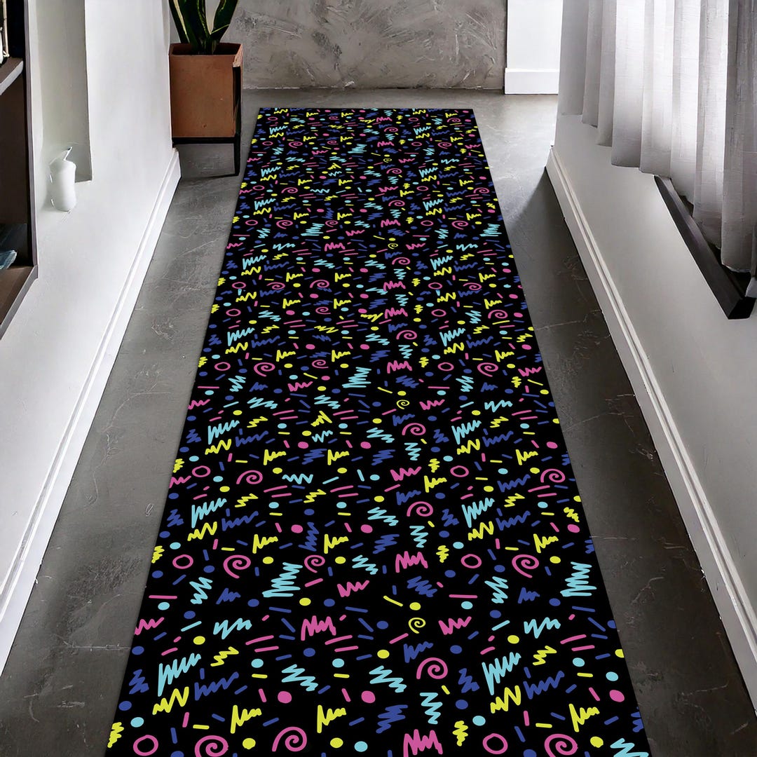 Retro 80s Pattern Runner Rug, Colorful Memphis Style Hallway Carpet ...