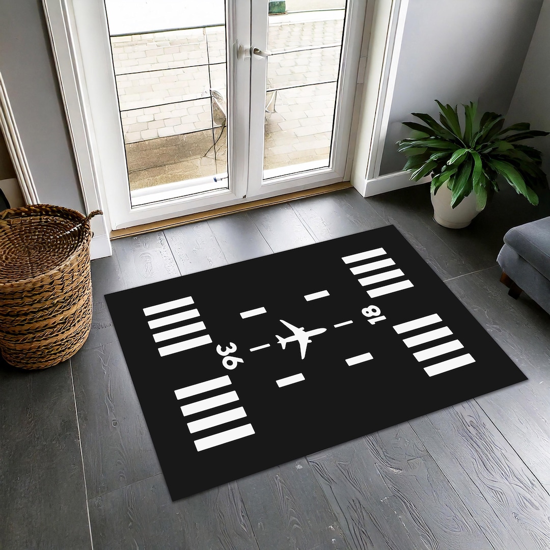 Runway Airplane Rug, Realistic Airport Landing Strip Carpet, Aviation ...
