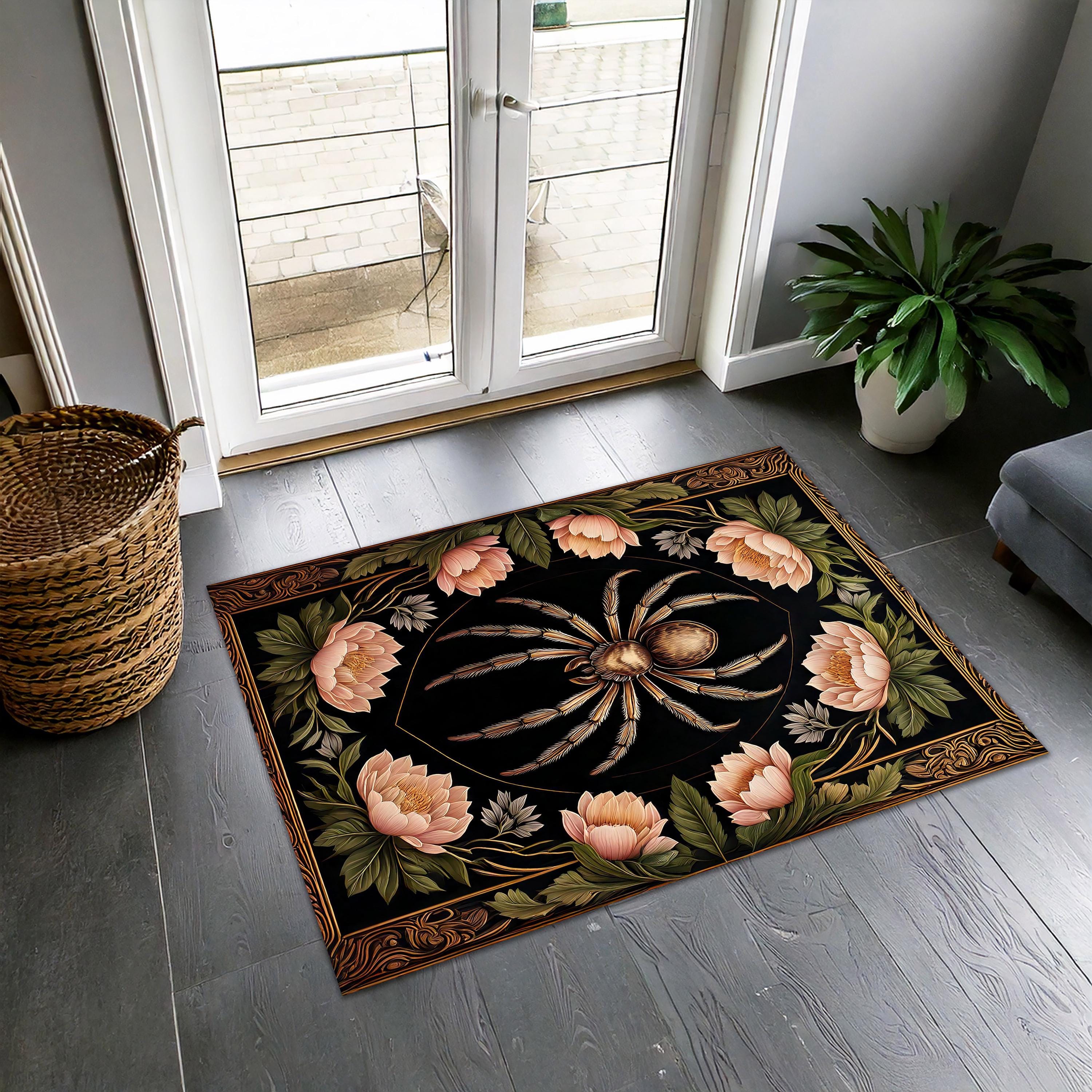 Floral Spider Rug, Gothic Insect Art Carpet, Dark Botanical Tapestry ...