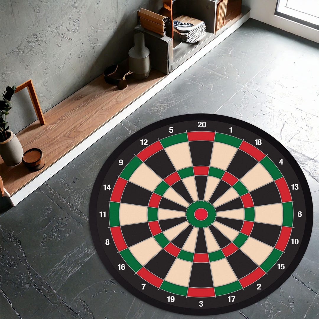 Dartboard Round Rug, Game Room Carpet for Gamers, Pub Style Dart Mat ...