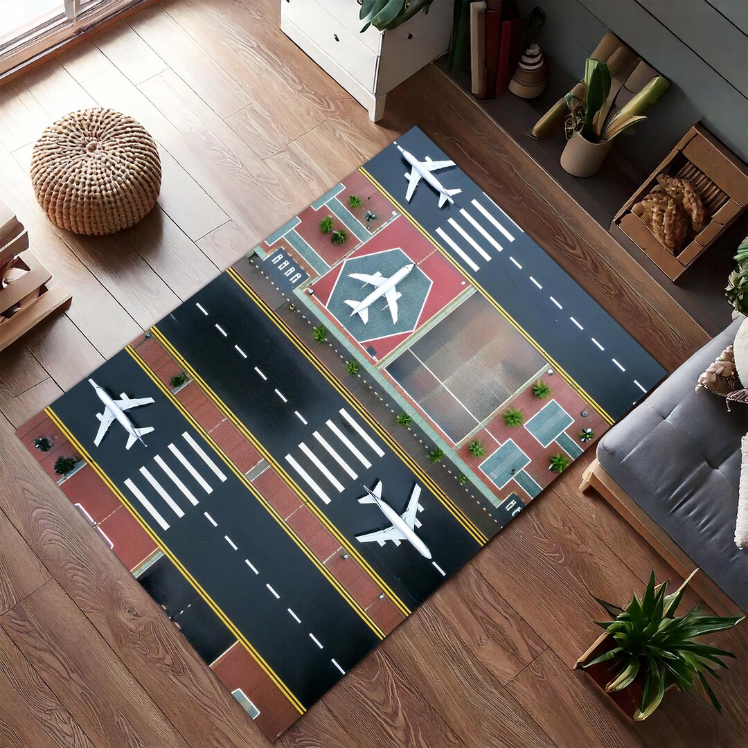 Urban Airport Play Rug, City Airplane Runway Carpet, Realistic Aviation ...