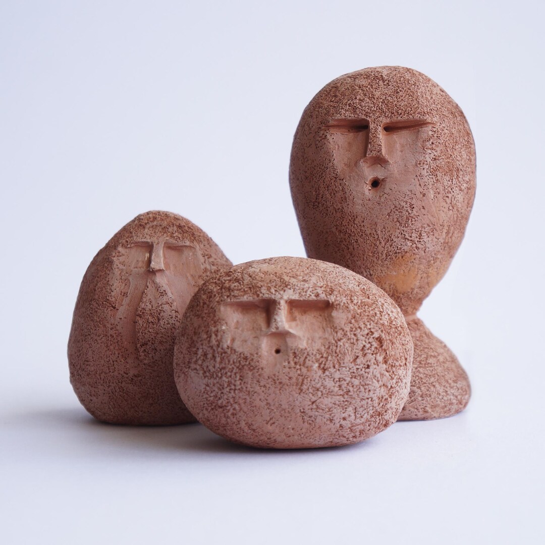 Mini Easter Island Head Set – 3 Handmade Clay Stone Faces, Moai Style ...