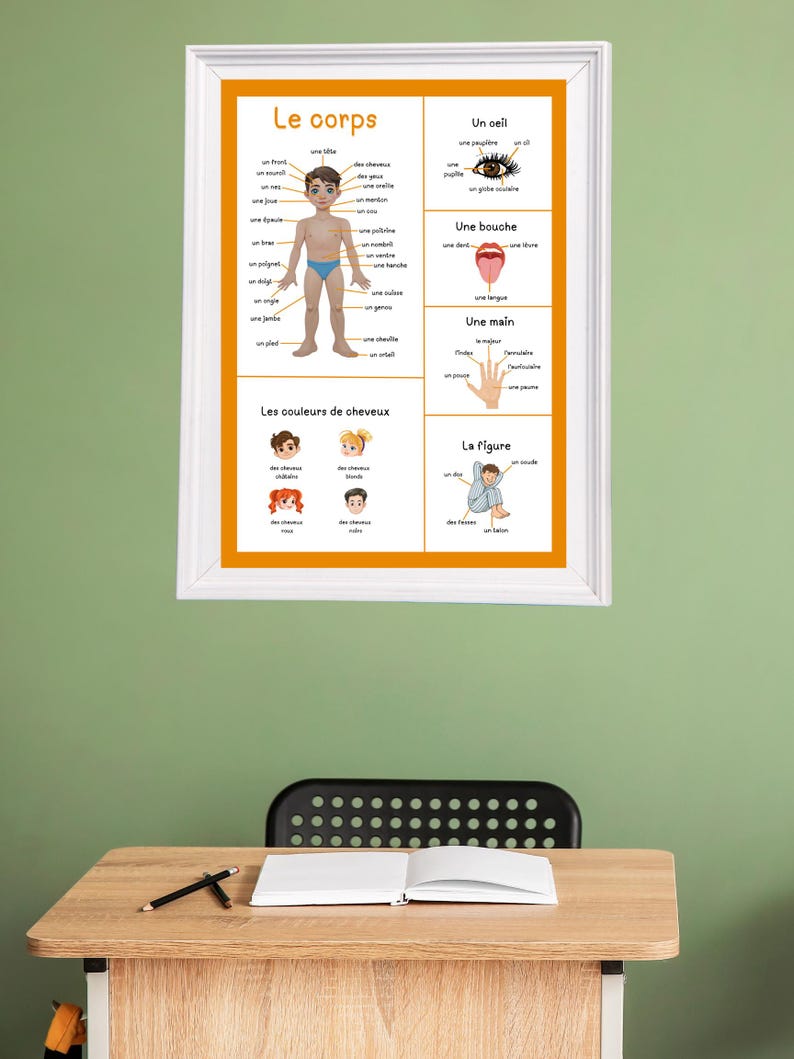 French Body Parts Poster - Le Corps - Affiche Pedagogique En Francais ...
