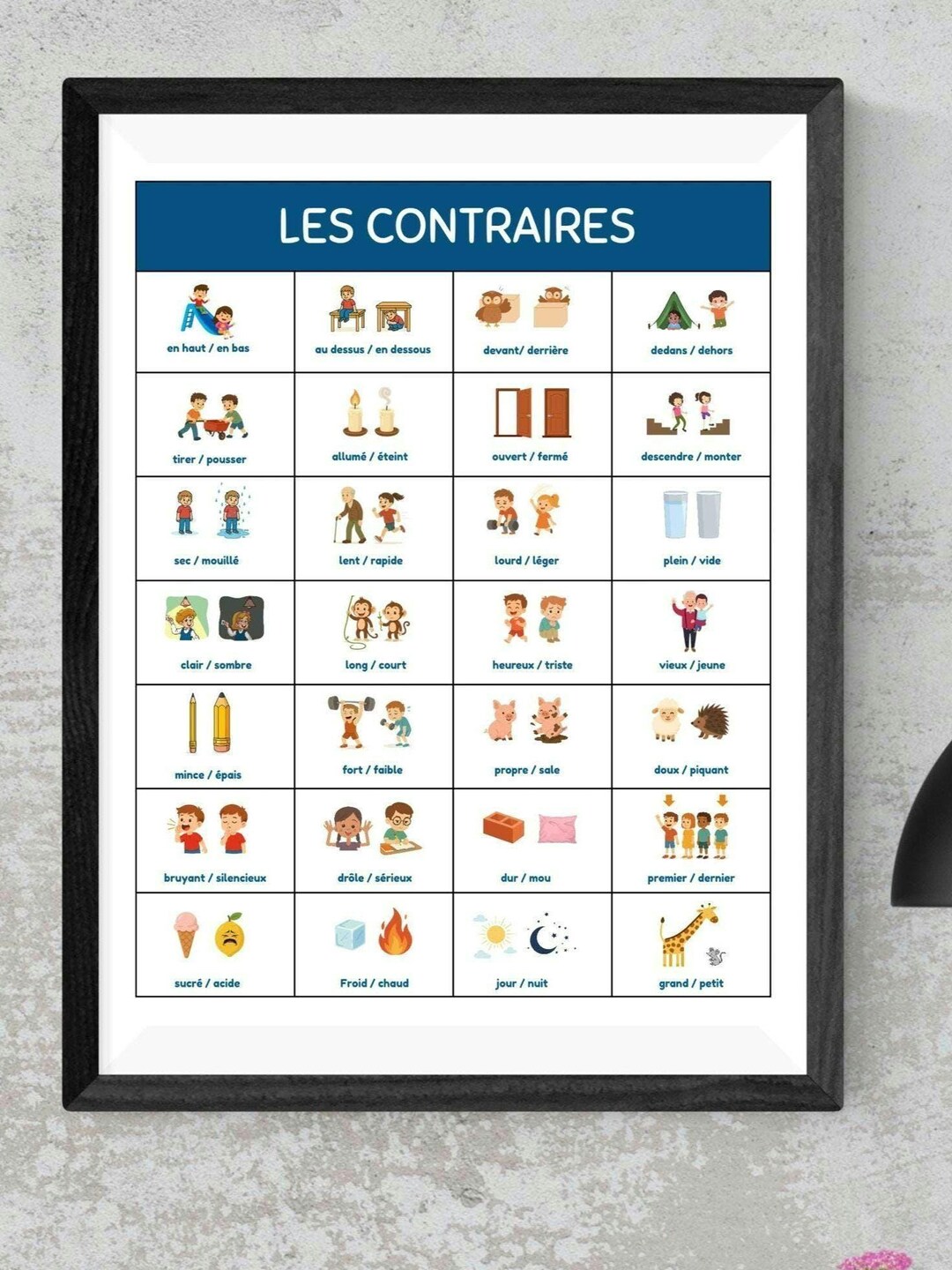 Les Contraires French Opposites Poster | Printable French Vocabulary ...