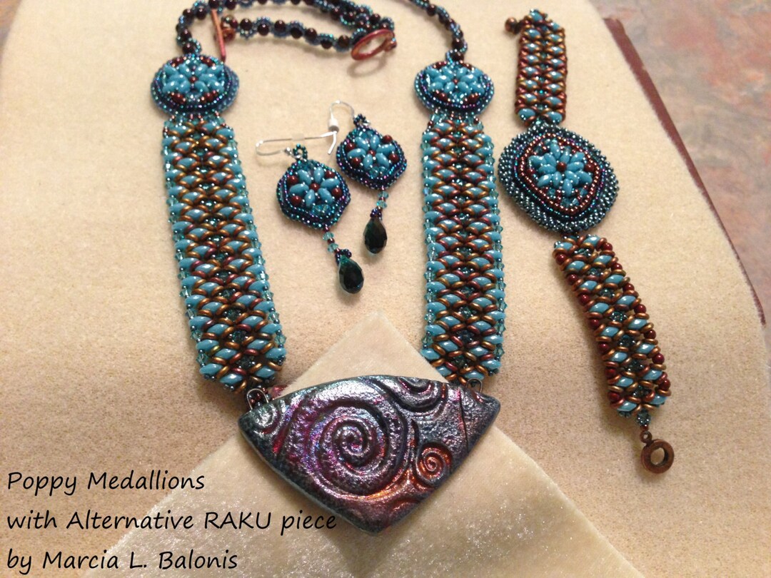 PATTERN Tutorial Medallion Bead Embroidery Necklace Raku Superduo ...