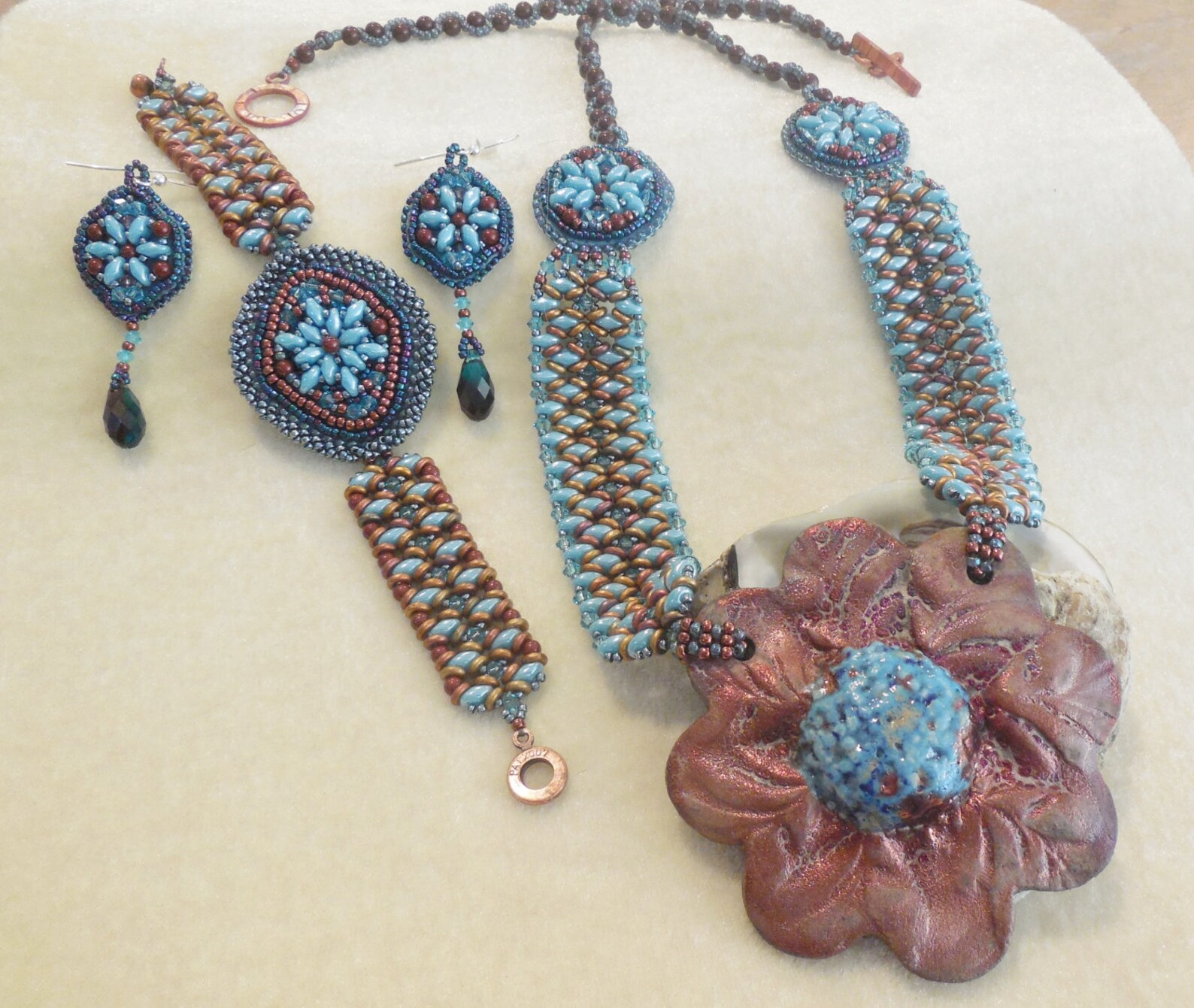 PATTERN Tutorial Medallion Bead Embroidery Necklace Raku Superduo ...