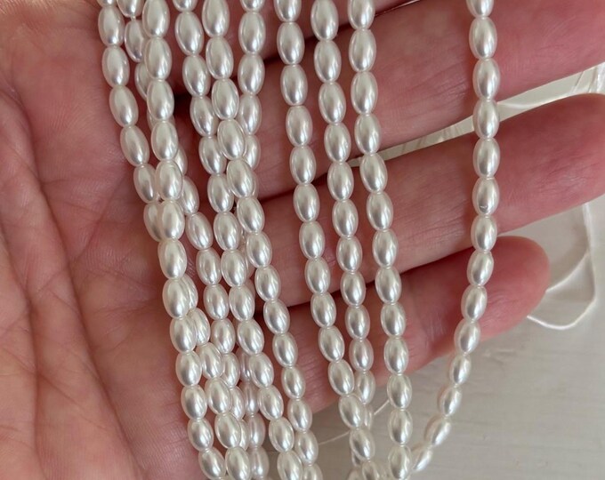 Czech Glass Rice Pearl White 6x4mm Beads - Etsy