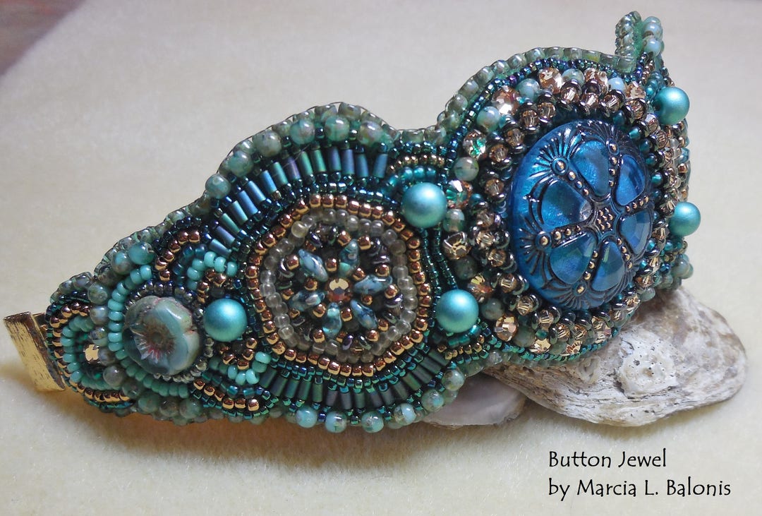 Pattern Tutorial Button Jewel Bead Embroidery Cuff Bracelet - Etsy