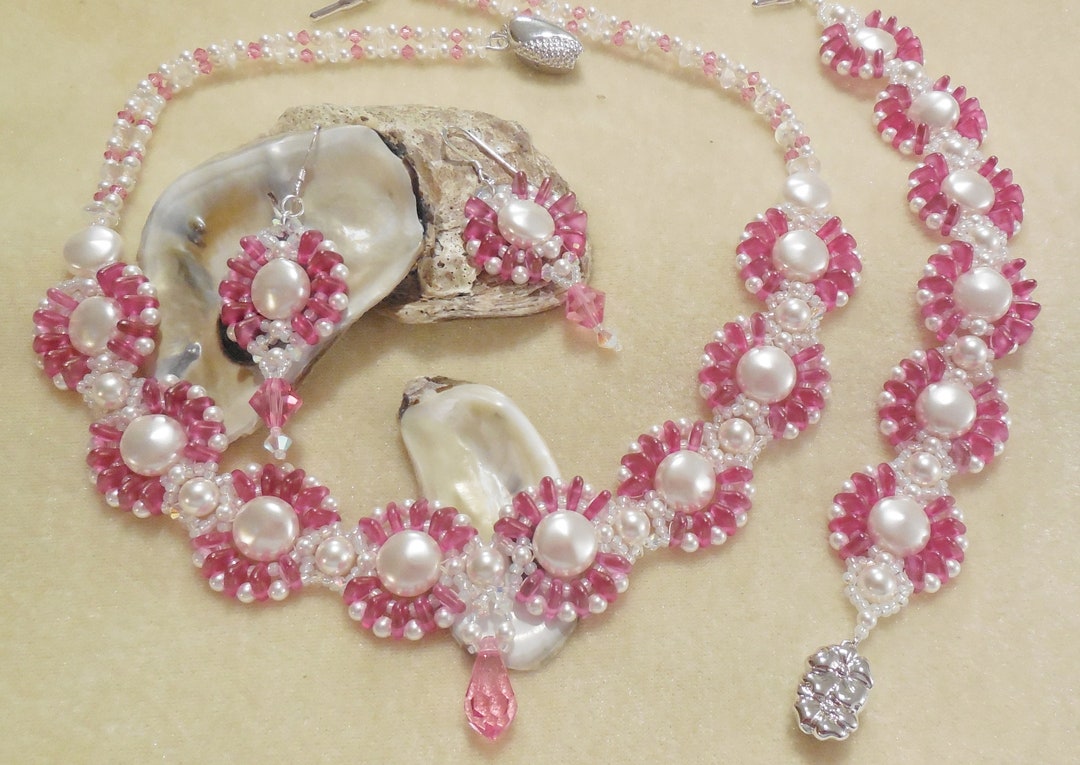 PATTERN Spring Loaded Set Necklace Bracelet Earring 2 Hole Czechmate ...
