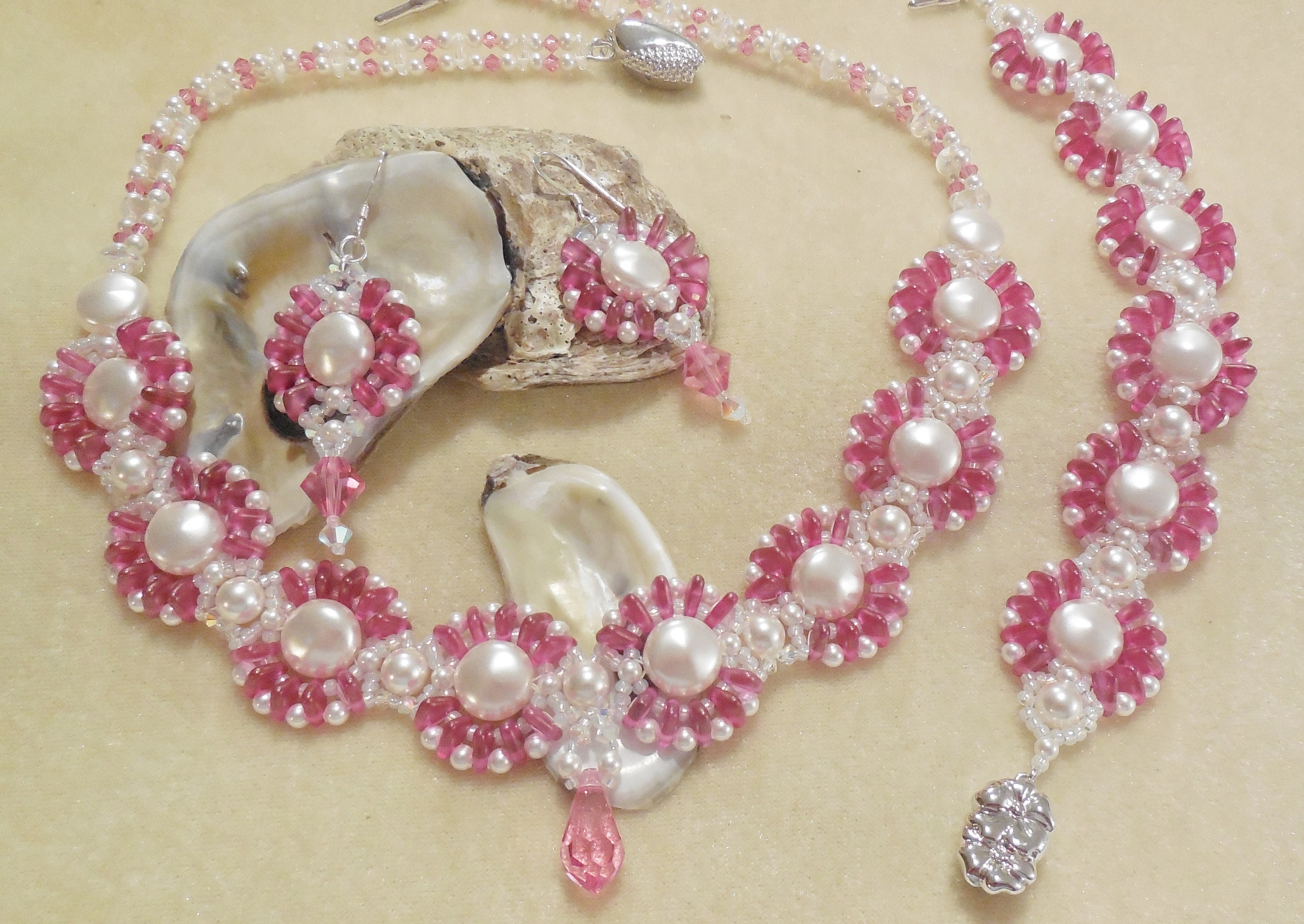 PATTERN Spring Loaded Set Necklace Bracelet Earring 2 Hole Czechmate ...