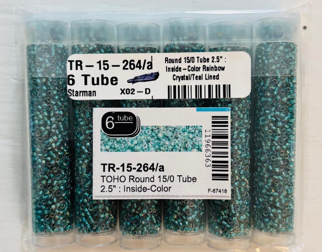 Seed Bead Tubes 15/0 Toho Inside Color Rainbow Crystal Teal Lined 264 ...