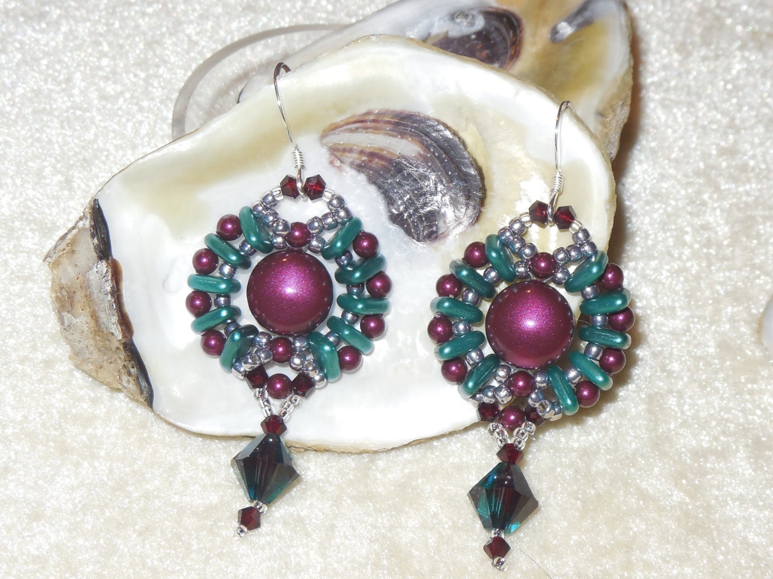 PATTERN Spring Loaded Earrings 2 Hole Czechmate Triangle Beads Pearls ...