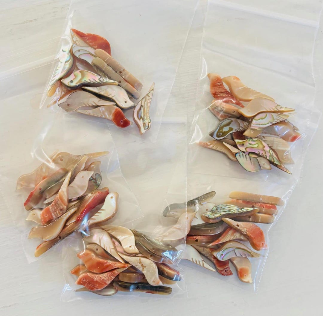 Abalone Shell Carved Birds Various Sizes 14 per Bag Real Carved Shell ...