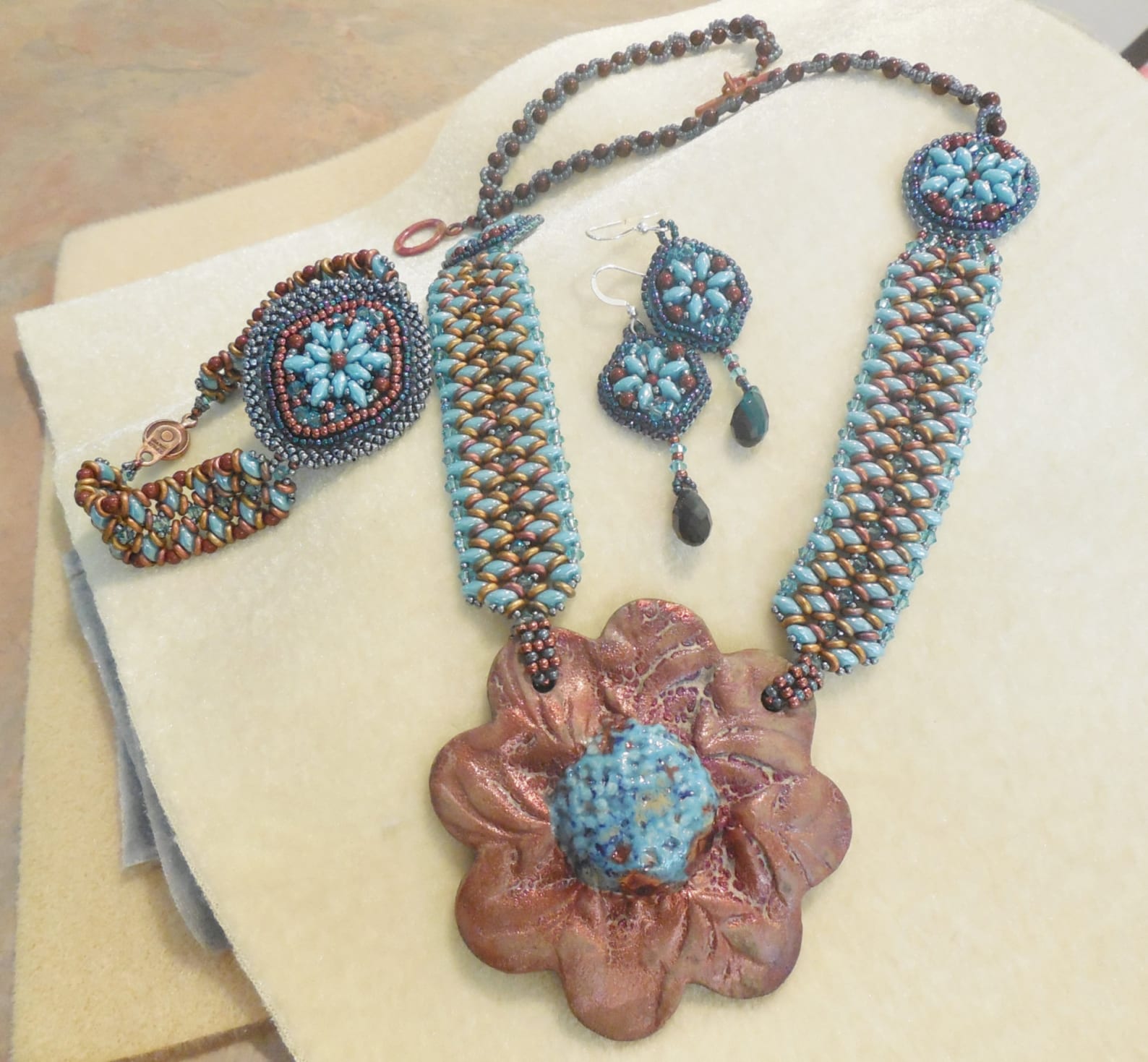 PATTERN Tutorial Medallion Bead Embroidery Necklace Raku Superduo ...