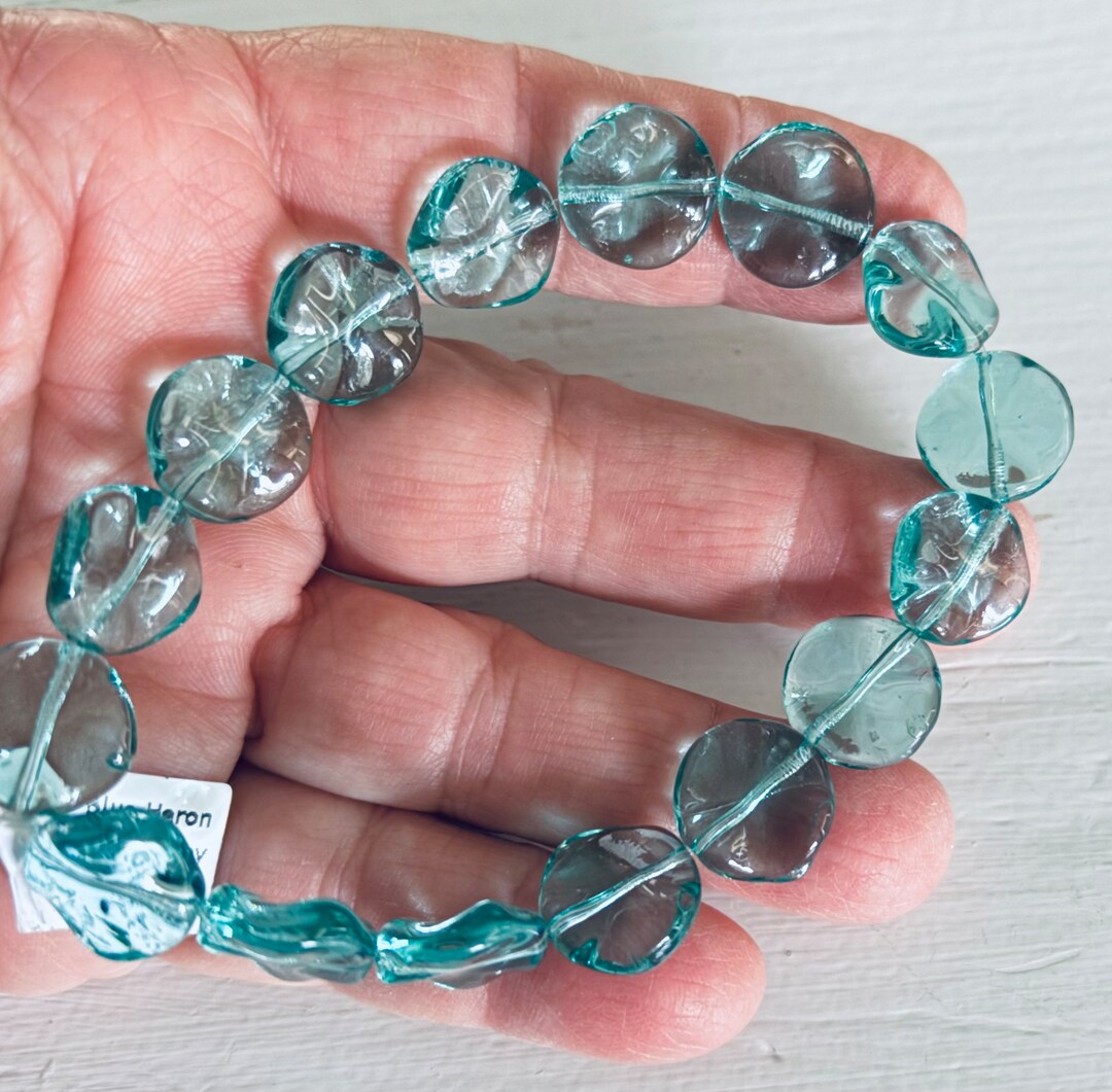 Vintage Glass Coin Wave Translucent Bead Turquoise Green - Etsy