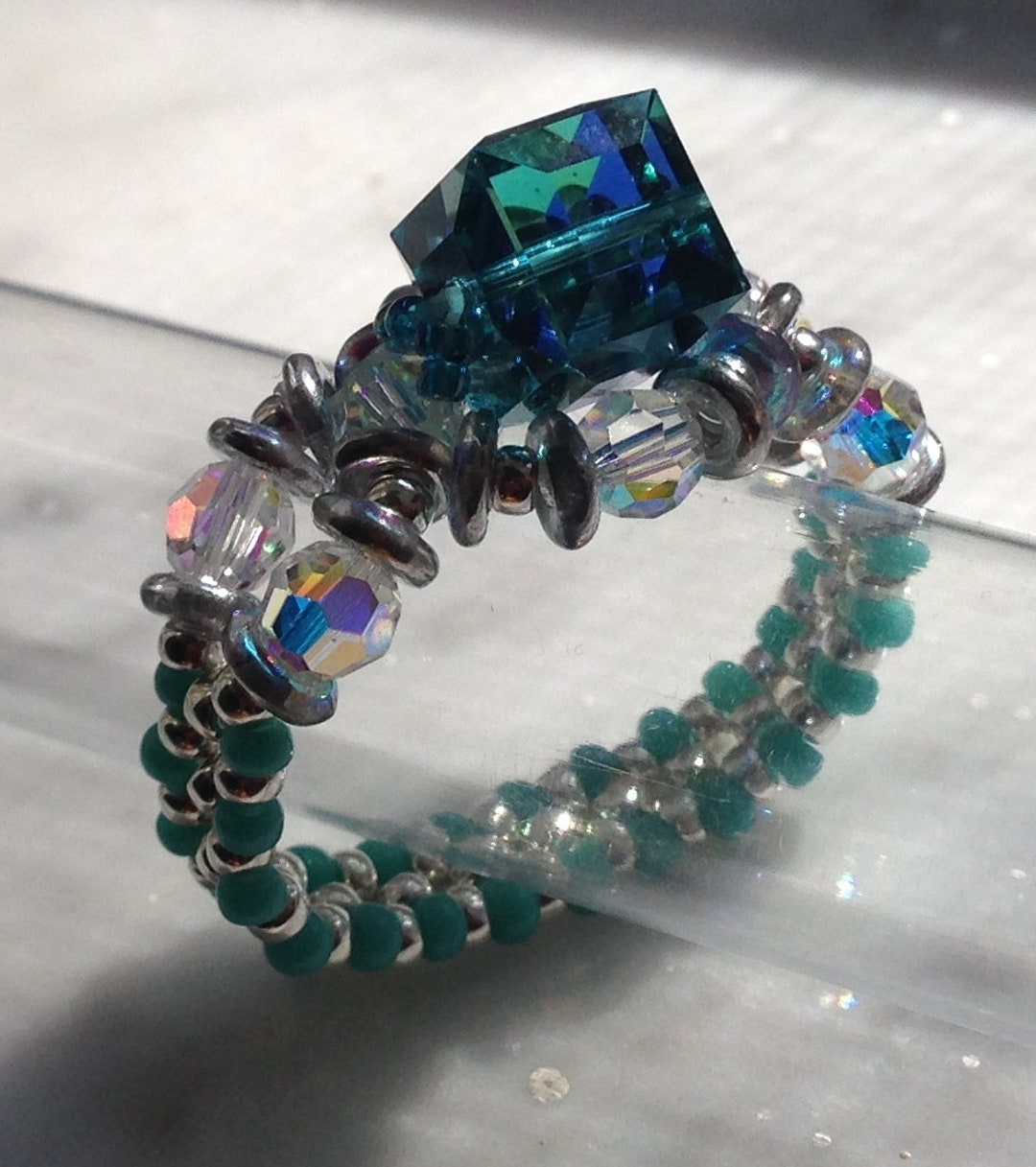 PATTERN Tutorial Bead Weaving Ring With Swarovski Cube Bead Right Angle ...
