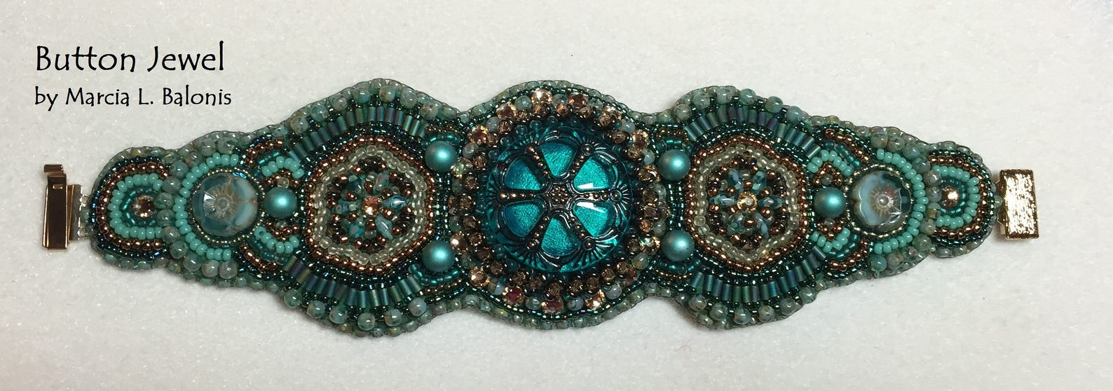 Pattern Tutorial Button Jewel Bead Embroidery Cuff Bracelet - Etsy