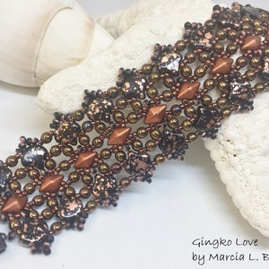 PATTERN Tutorial Gingko Love Bracelet Seed Beads Diamond Duo Gem Duo - Etsy