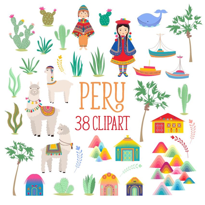 Illustrated Map of Peru + 38 PNG Cliparts With Transparent Background ...
