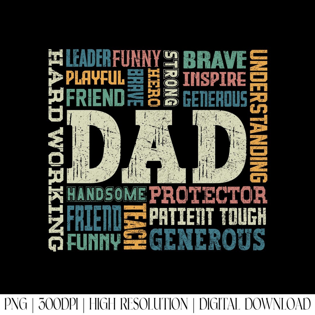 Dad Word Art PNG Sublimation, Vintage Father's Day Design, Retro ...