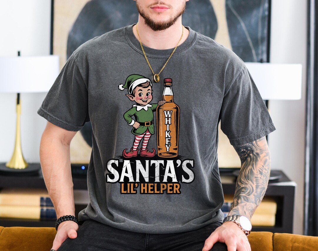 Santa’s Lil’ Helper T-shirt, Funny Whiskey Christmas Shirt, Holiday ...