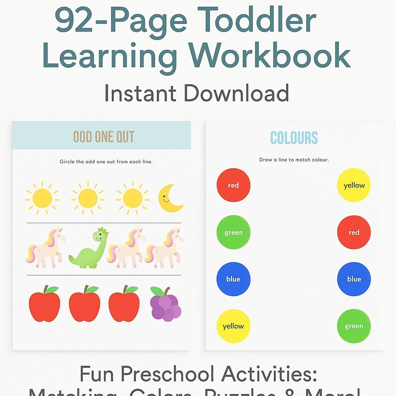 Colourful Toddler Workbook Printable | Preschool Learning Activities ...