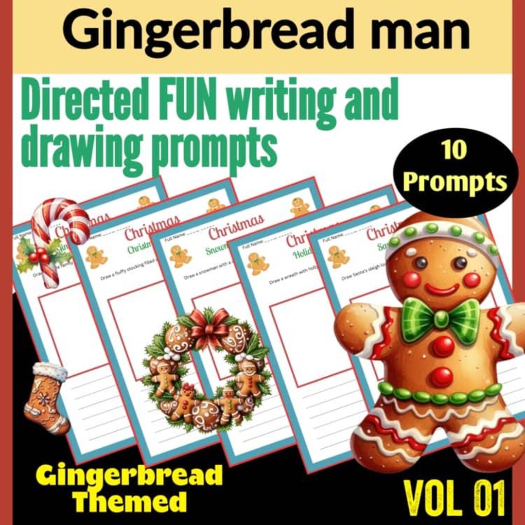 Gingerbread Man Directed Drawing, Christmas Prompts - Etsy