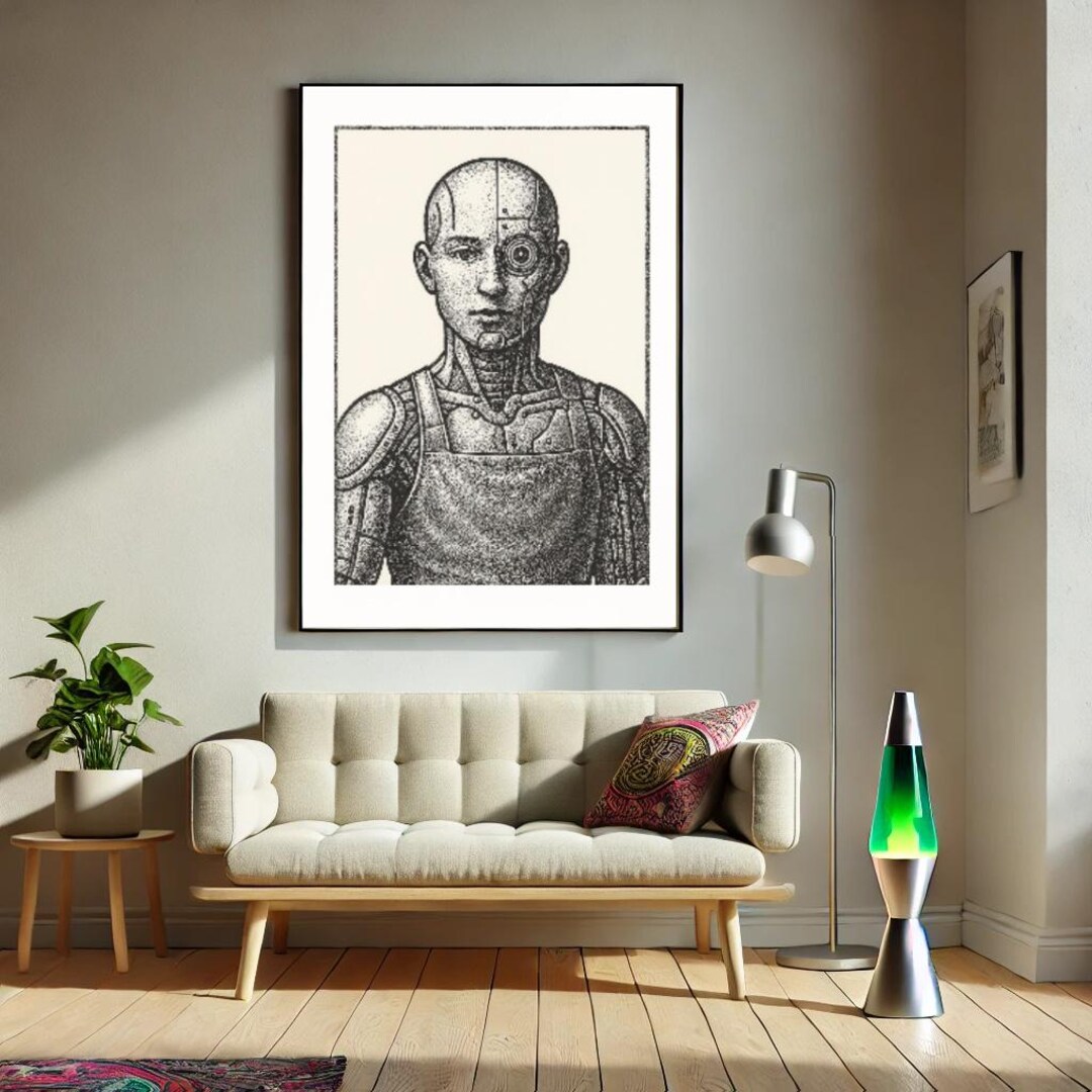 Cyberpunk Mechanic Cyborg – Futuristic Dotwork Portrait Poster ...