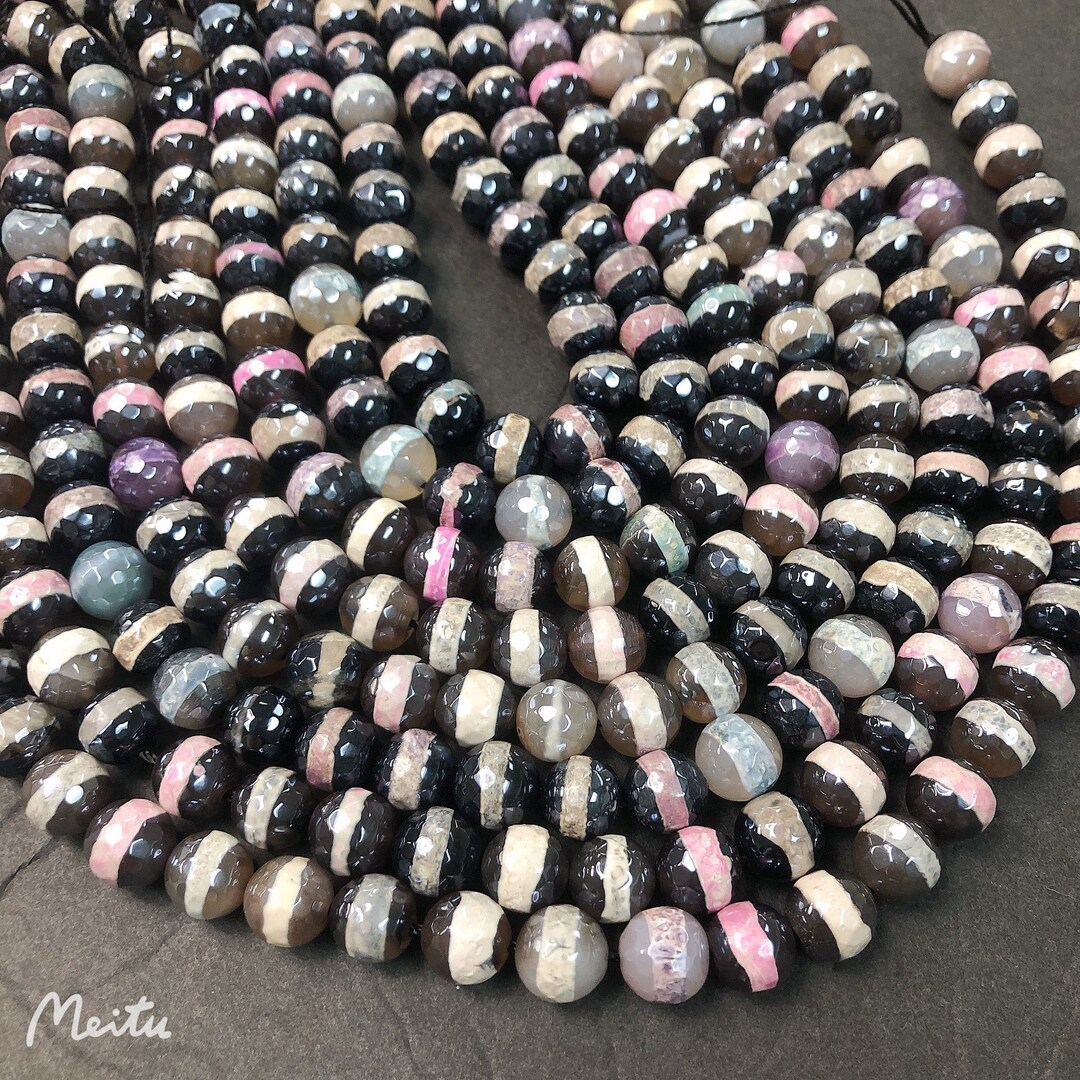 Faceted Mystic Agate Beads: Electroplated Tibetan Style, Cream White ...