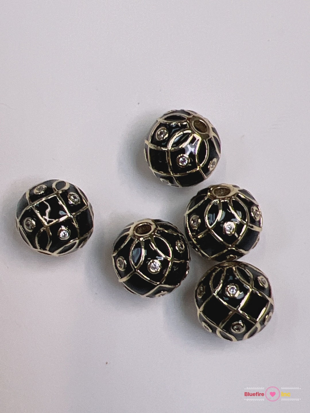 14mm Enamel Round Shape Spacer Bead, Gold Filled Micro Pave CZ Spacer ...