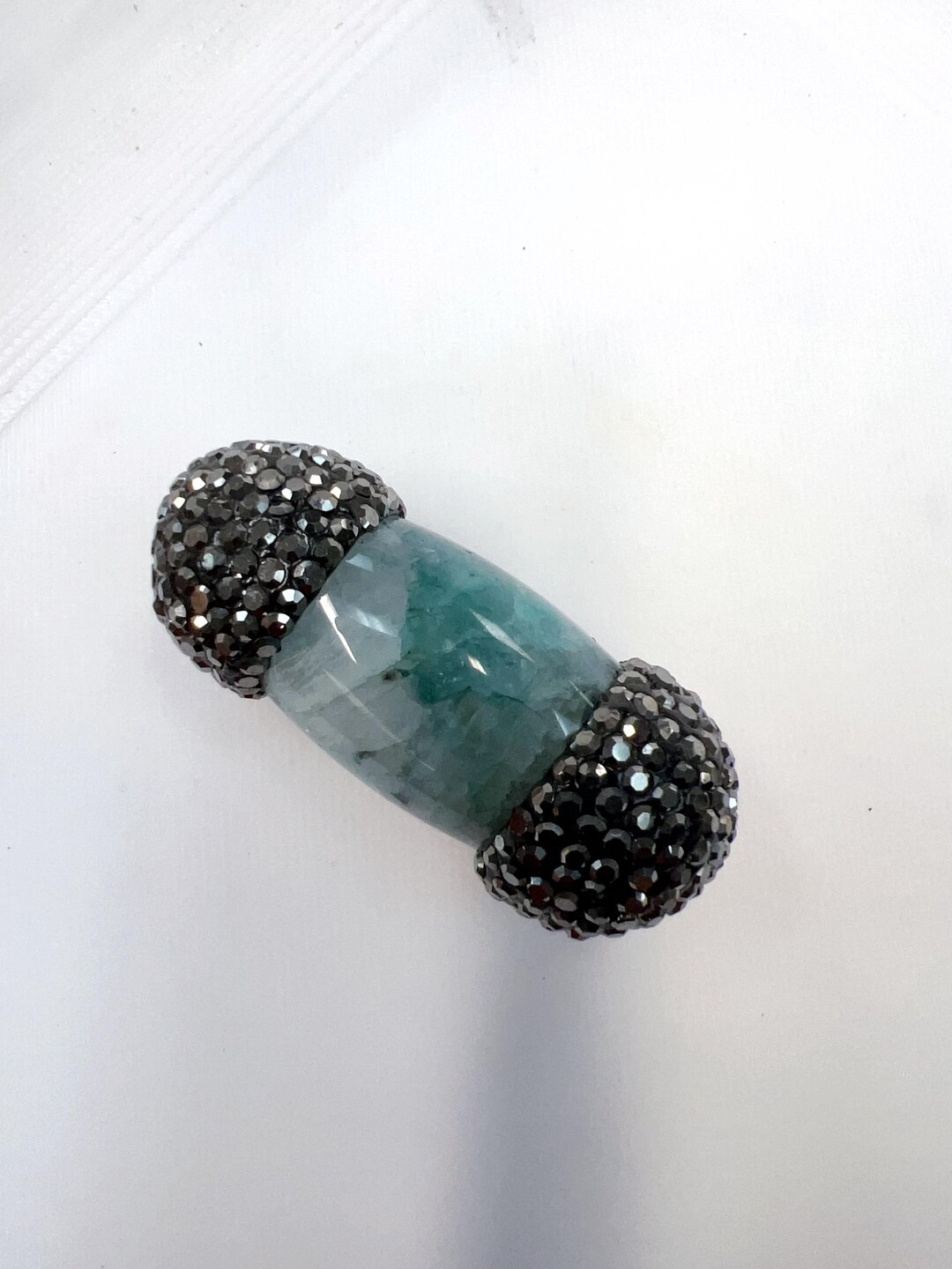 One of Kind TEAL Color Fired Agate Rhinestone Focal Bead, Approximate ...