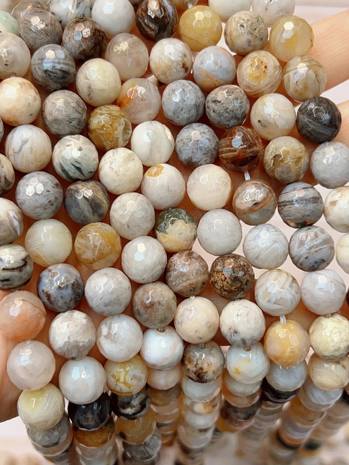 Natural Color Silver Leaf Bamboo Jasper Faceted Round Beads 8mm,10mm ...