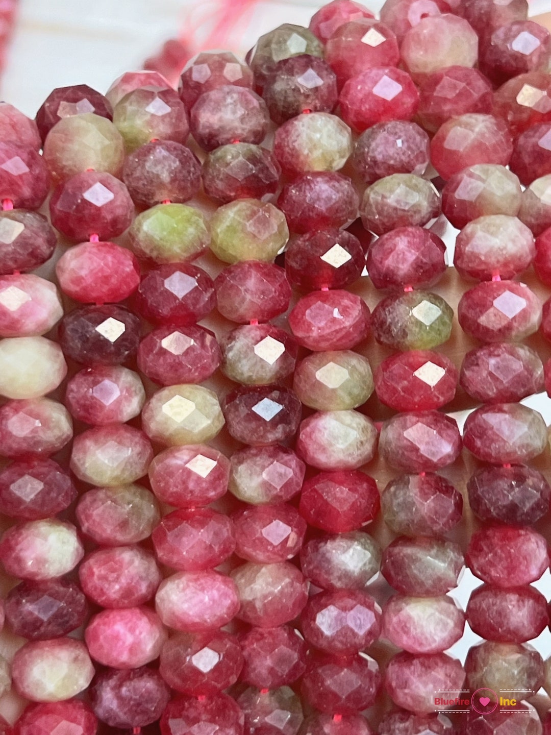 Natural Watermelon Tourmaline Quartz Gemstone Bead Faceted 10x7mm ...