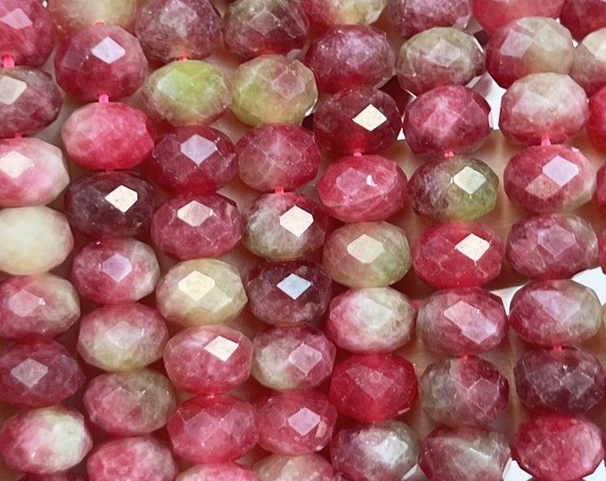 Natural Watermelon Tourmaline Quartz Gemstone Bead Faceted 10x7mm ...