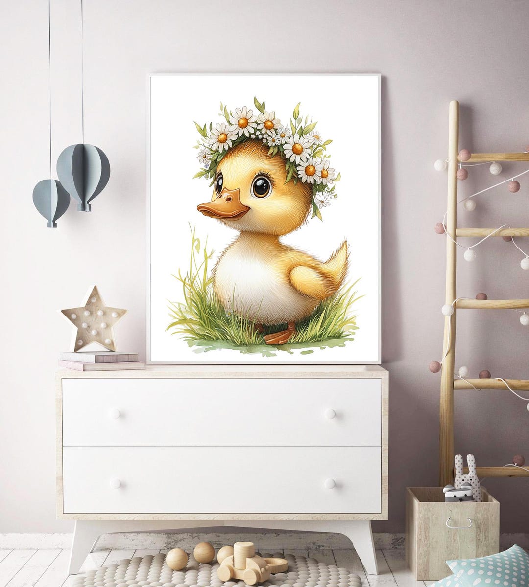 Duckling Yellow Nursery Wall Art Print, Duck Baby Nursery Picture ...