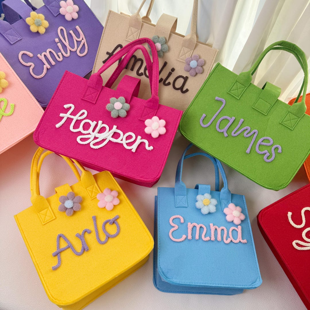 Personalized Kids Handbag With Name: Braided Rope Felt Tote Bag| Custom ...