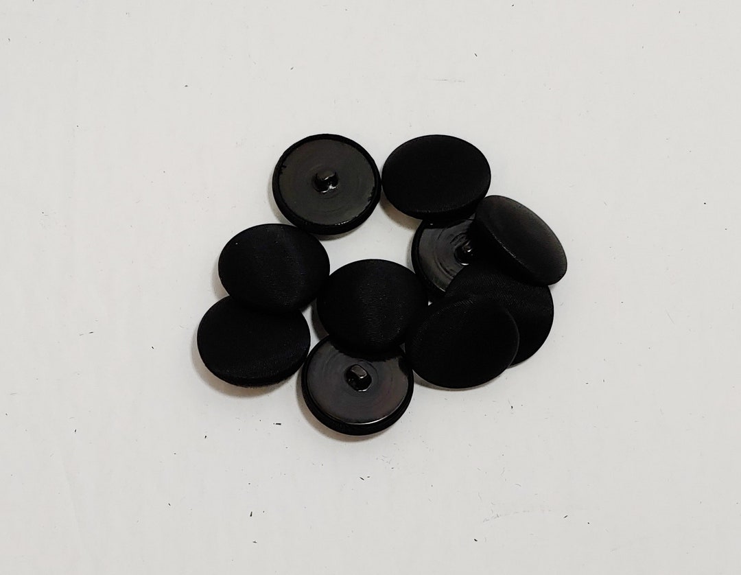 20 Line, Fabric Covered Buttons in Black Satin With Hopper Back (12 PC ...