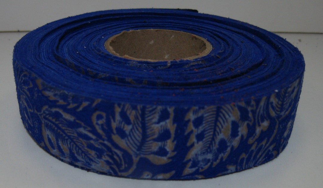 1" Flat Binding Blue & Silver Floral Print Lamb Suede (3 Yds) 1000NLA ...