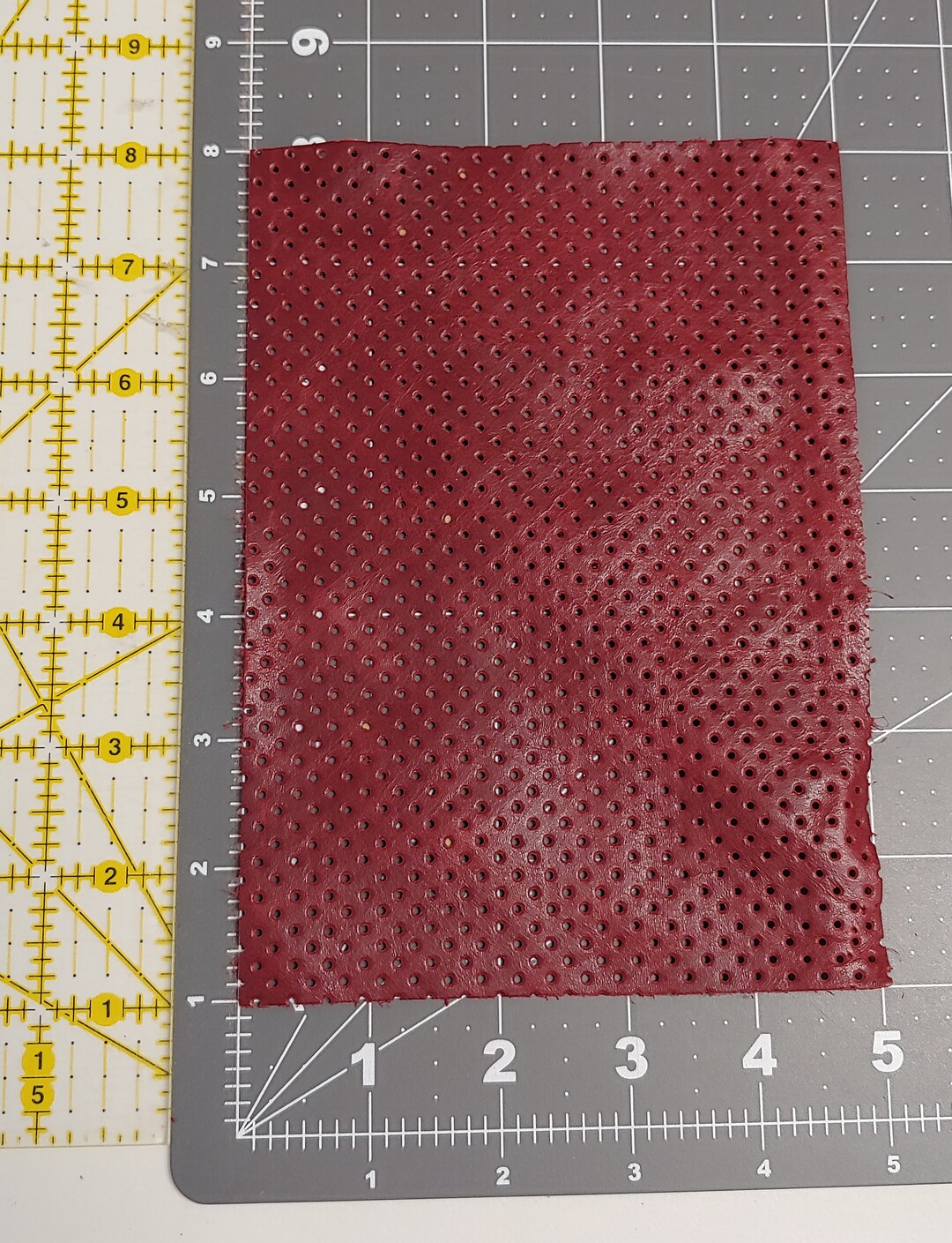 Burgundy Perforated Leather Die Cut Rectangles in Genuine Cowhide Leather - Red, Cherry - Choose ...