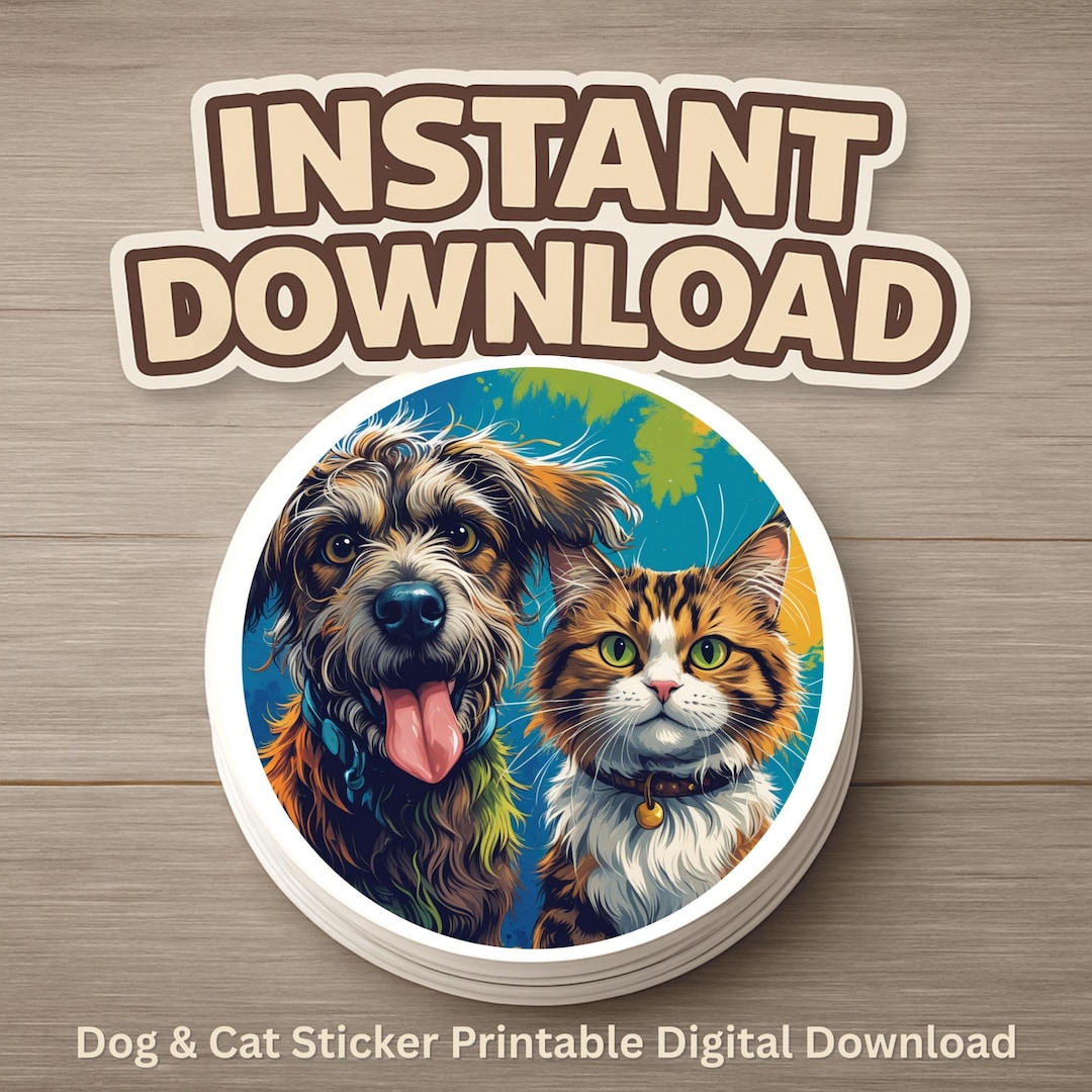 Dog and Cat Sticker Printable • Pet Digital Download • Animal Clipart ...