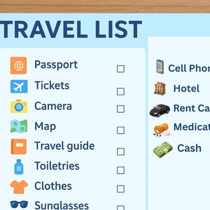 Travel Essentials Checklist | Printable Packing List With Icons ...