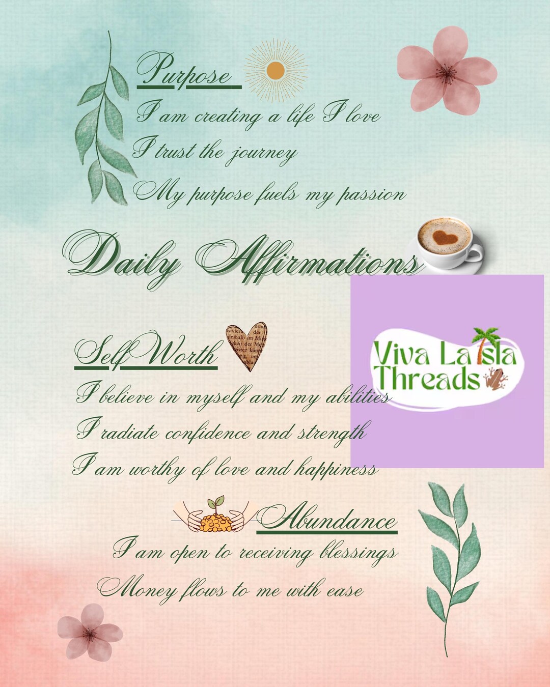 Affirmations Poster, Daily Affirmations Wall Art, Purpose, Self Worth ...