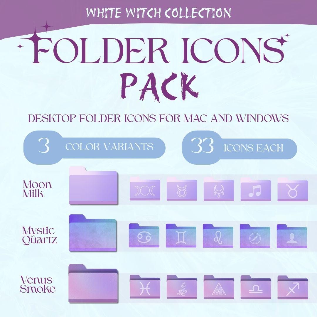 Witchy Desktop Folder Icons – 99 Aesthetic PNG & ICO Icons in 3 Color ...
