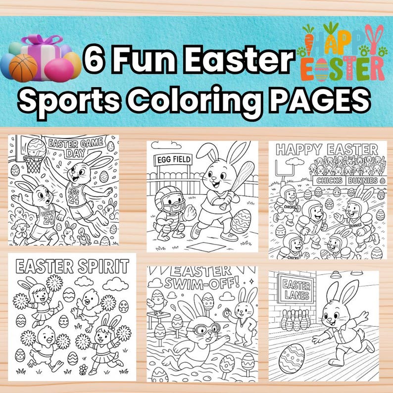Printable Easter Coloring Pages | Bunny & Chick Sports Theme | 6 Fun ...
